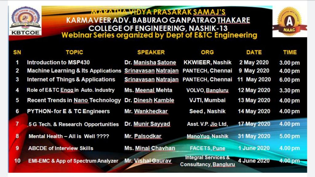 Webinar Series Organized by Department of E & TC Engineering – MVPS's ...